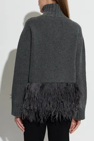Fabiana Filippi Wool Turtleneck With Ostrich Feathers