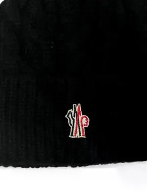 Moncler Cable-knit Logo-patch Beanie Hat - Black