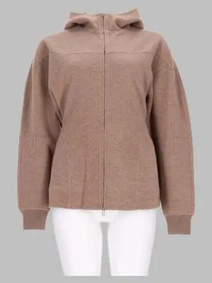 Max Mara Wool Cashmere Blend Zip Front Hooded Sweater - Brown