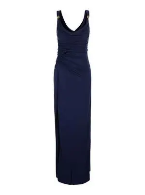 Versace Long-sleeve V-neck Viscose Long Dress For - Blu