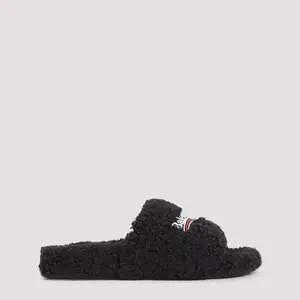 Balenciaga Faux Fur Slide Sandals - Black