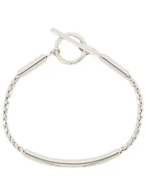 Saint Laurent Bracciale With Braided Chain And Tube Detail In Brass - Silver