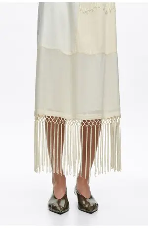 Bimba Y Lola Patchwork Fringe Midi Dress - Cream