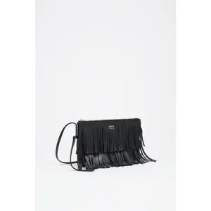 Bimba Y Lola Small Leather Fringed Clutch - Black
