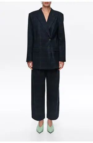 Bimba Y Lola Checked Barrel-leg Trousers - Navy
