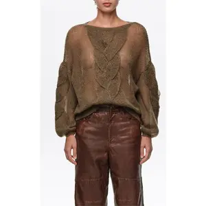 Bimba Y Lola Mohair Cable Knit Sweater - Olive