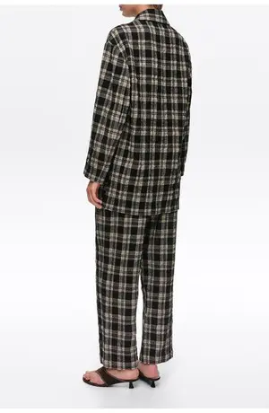 Bimba Y Lola Checked Straight Tailored Wool Blazer