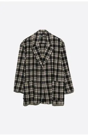 Bimba Y Lola Checked Straight Tailored Wool Blazer