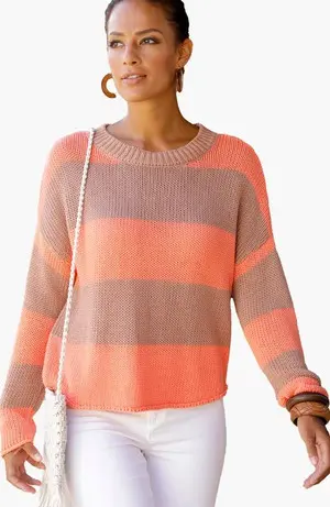 LASCANA Striped Long Sleeve Sweater - Multi Striped