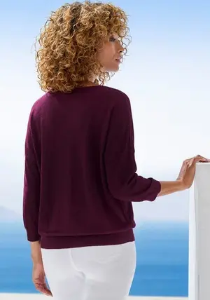 LASCANA Drop Shoulder V-neck Sweater - Wine