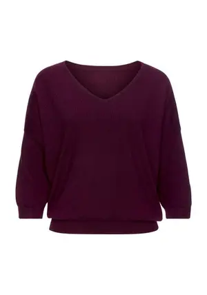 LASCANA Drop Shoulder V-neck Sweater - Wine