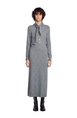 Sandro Pointelle Knit Maxi Skirt - Grey