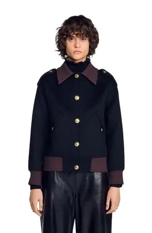 Sandro Short Coat With Contrast Collar
