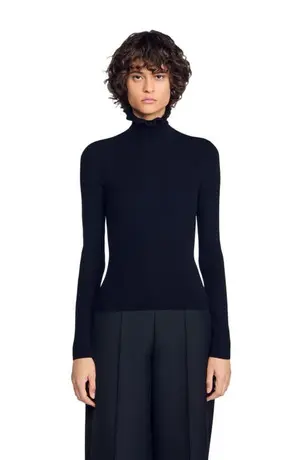 Sandro Ruffled Roll-neck Wool Sweater