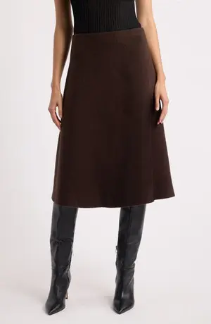 BOSS Vukina Double Face Wool & Lyocell Midi Skirt - Mole