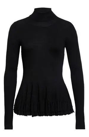 ASHLYN Merritt Merino Wool & Silk Turtleneck - Black