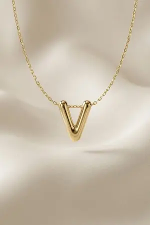 FOREVER & ALWAYS 14k Gold Letter Initial Pendant Necklace Letter V