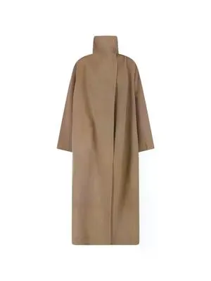Almada Label High-neck Concealed-fastening Coat - Neutrals