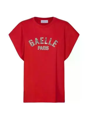 GAELLE PARIS Sequin-logo Cap-sleeve T-shirt