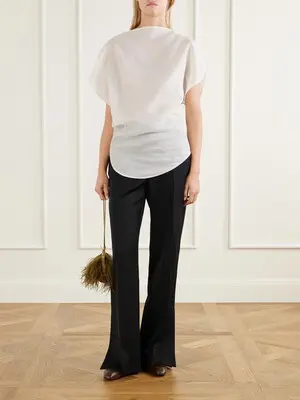 Khaite Lilith Feather-trimmed Satin Shoulder Bag