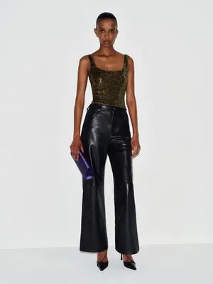 REFORMATION Carla Knit Top Dark Sequin - Green