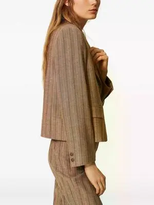 TWINSET Wool Blend Cropped Pinstripe Blazer