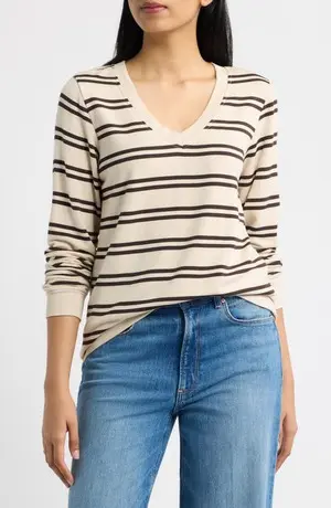 THREADS 4 THOUGHT Edwina Barbados Stripe Feather Fleece Sweatshirt - Tapioca/cocoa