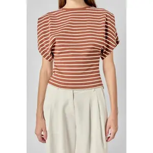 English Factory Striped Wing Sleeve Knit T-shirt - Brown/white
