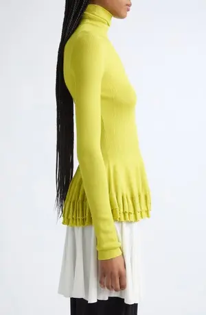 ASHLYN Merritt Merino Wool & Silk Peplum Turtleneck - Yellow