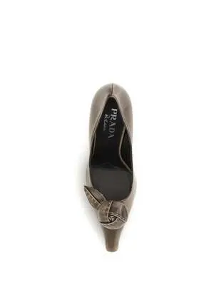 Prada Leather Pumps With Rose Appliqu