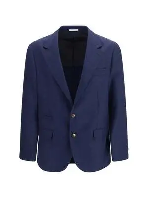 Brunello Cucinelli Single Breasted Wool Blazer - Blue