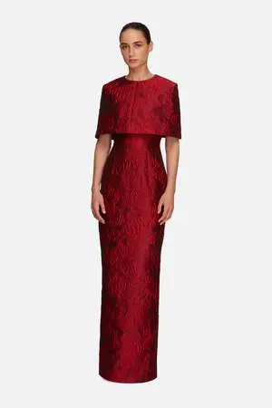 EMILIA WICKSTEAD Virginie Cape In Floral Cloque - Red