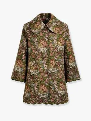 Farm Rio Flower Jacquard Trenchcoat With Logo Patch