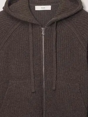 DUNST Wool Blend Hooded Cardigan - Brown