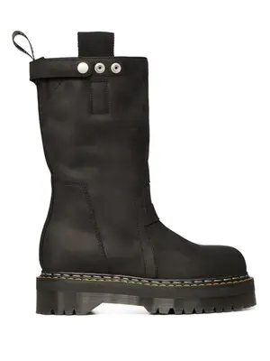 RICK OWENS DR. MARTENS Leather Boots "quad Sole Pull On - Black
