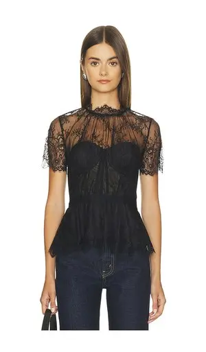 Simkhai Kehlani Lingerie Lace Short Sleeve Bustier Top - Black
