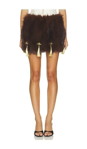 KIM SHUI Elle Faux Fur Micro Mini Skirt In Chocolate - Dark Brown