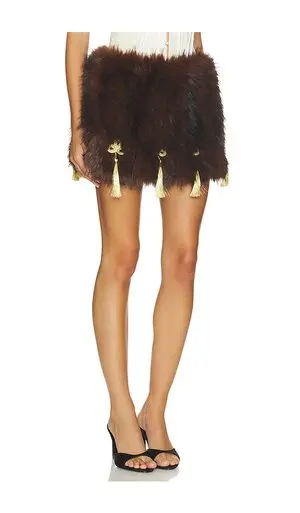KIM SHUI Elle Faux Fur Micro Mini Skirt In Chocolate