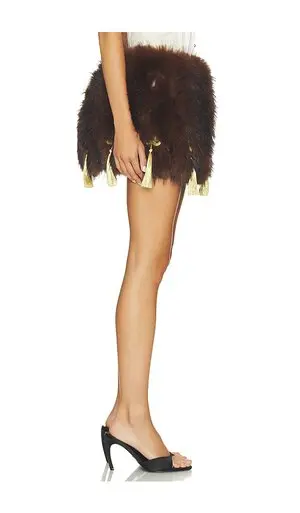 KIM SHUI Elle Faux Fur Micro Mini Skirt In Chocolate