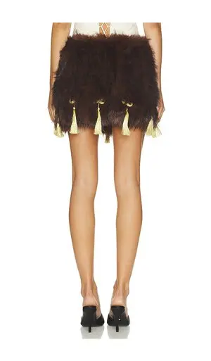 KIM SHUI Elle Faux Fur Micro Mini Skirt In Chocolate