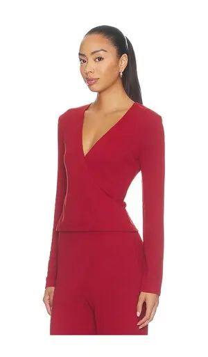 LESET Lauren Crop Wrap Top In Red