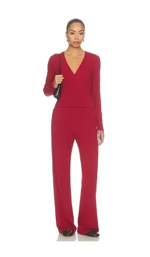 LESET Lauren Crop Wrap Top In Red