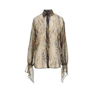 Etro Lurex Pinstriped Paisley Silk Shirt