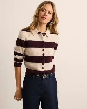 Mint Velvet Striped Knit Jumper Collared Pullover Sweater With Long Sleeve