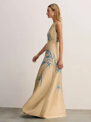 The Fold Embroidered Jacquard Maxi Gown Boat Neck
