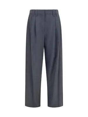 Brunello Cucinelli Tropical Wool Tailored Pants With Monili Detail - Gray