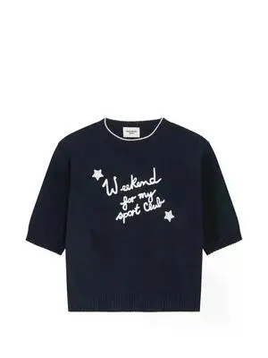 Max Mara Embroidered Short-sleeve Sweater - Blue