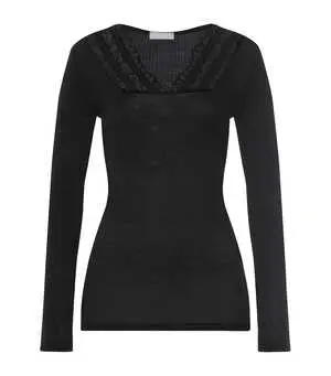 Hanro Wool-silk Lace-v-neck Top - Grey
