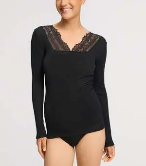 Hanro Wool-silk Lace-v-neck Top
