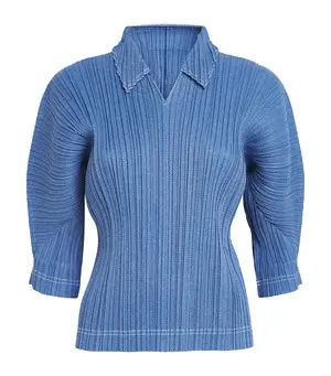 Issey Miyake Cotton Denim Collared Top - Blue